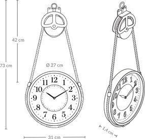 Nástěnné hodiny na jutovém provazu PALO, Ø 27 cm