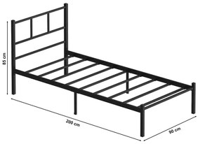 Kovová jednolůžková postel ROVAN 90x200 cm černá nosnost 120 kg