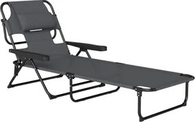 Outsunny sluneční lehátko zahradní lehátko relaxační lehátko, skládací, odolné proti povětrnostním vlivům, 194 cm x 72 cm x 89 cm, černá + tmavě šedá
