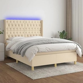 Box Spring Postel S Matrací A Led Textil Krémová Prošívaný design 140 x 1