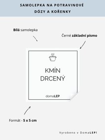 Samolepka na kořenky KMÍN DRCENÝ bílá 5 × 5 cm základní písmo