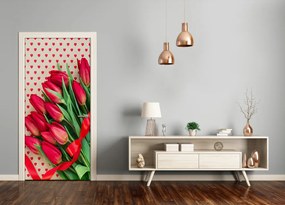 Samolepící fototapeta na dveře Červené tulipány 95x205 cm