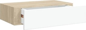 Nástěnné police se zásuvkou 2 ks dub a bílé 40x23,5x10 cm MDF 330250