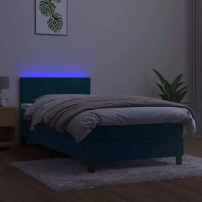 Box spring postel s matrací a LED tmavě modrá 80 x 200 cm samet 3134493