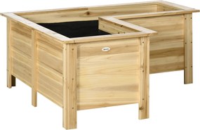 Outsunny rohový vyvýšený dřevěný záhon ve tvaru L s netkanou vložkou, venkovní záhon pro zeleninu a květiny, 120 × 120 × 50 cm, přírodní