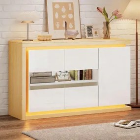 Aosom Moderní příborník, 3 dveře s 4 nastavitelnými přihrádkami, 140 x 40 x 84 cm, bílý