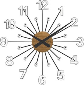 VLAHA Dřevěné stříbrno-černé hodiny s kameny VLAHA DESIGN vyrobené v Čechách VCT1082