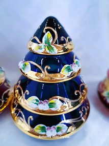Dóza vánoční stromeček, zdobená zlatem a smaltem 12 cm - Modrá