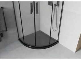 Mexen Rio půlkruhový sprchový kout 80 x 80 cm, Vzor jinovatky, Černá + sprchová vanička Flat, Černá - 863-080-080-70-30-4170B