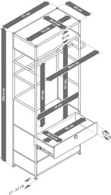 Tchibo - Kovová šatní skříň »Cn3« s šatní tyčí a 3 zásuvkami - barva: bílá