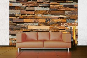 DIMEX | Samolepicí vliesová fototapeta na zeď Barevné kamenné obklady MA-5-2367 | 375 x 250 cm | oranžová, hnědá, šedá