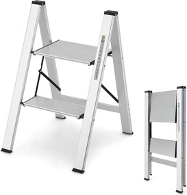 Costway Schůdkový žebřík 2 stupňový hliníkový skládací žebřík do 150 kg, stříbro