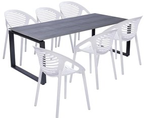 Zahradní jídelní set pro 6 osob s bílou židlí Joanna a stolem Strong, 210 x 100 cm