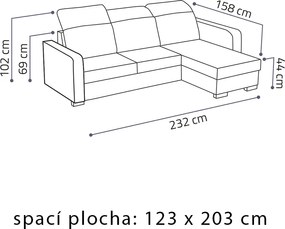 Sedací souprava PAKO | 232x158 | rozkládací + úložný prostor | UNI provedení | VÝBĚR TKANIN