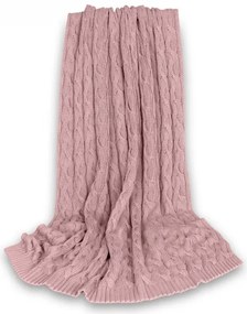 Bambusová dětská pletená deka Baby Nellys, vzor pletený cop, 80 x100 cm, pudrová