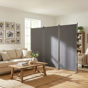 Outsunny 3dílný skládací paraván 260 x 180 cm, kovový rám, ochrana UPF 30+, do interiéru i exteriéru (zahrada, terasa), tmavě šedý