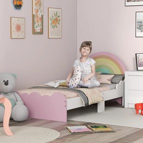 ZONEKIZ Dětská postel pro děti od 3 do 6 let 143x74x66 cm Dřevěná postel ve tvaru duhy Moderní nábytek do ložnice Nosnost 80 kg Růžová