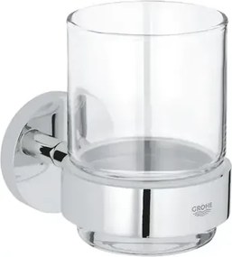 Grohe - Sklenka na kartáčky a pastu, s držákem, sklo/chrom
