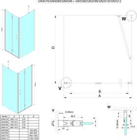 Gelco LORO sprchový kout obdélníkový 100 x 90 x 200 cm zalamovací chrom sklo čiré GN4510-01
