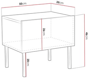 Noční stolek HUNE - černý / lesklý černý