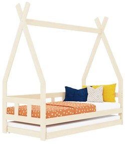 Benlemi Dětská teepee postel FENCE 4v1 ze dřeva se zábranou a přistýlkou Zvolte barvu: Světle šedá, Zvolte rozměr: 90x180 cm, Zvolte zábranu: S jednou zábranou