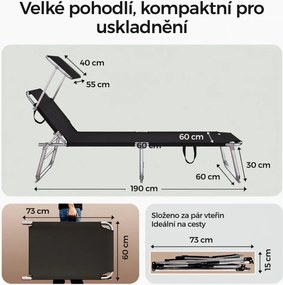Zahradní lehátko HAWAI s nastavitelnou clonou, 195x60x30cm, antracitová Casaria