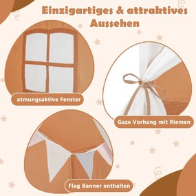 Costway Dětský stan s omyvatelnou bavlněnou podložkou a vlajkou Banner s okny
