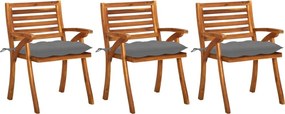 vidaXL Zahradní jídelní židle s poduškami 3 ks masivní akáciové dřevo [3060847] Barva: Šedá