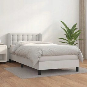 Box Spring Postel S Matrací Umělá Kůže Bílá tlačítka 90 x 200 cm
