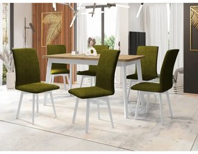 Jídelní jídelní stůl se 6 židlemi AL24, Barva dřeva: bílá-L, Potah: Kronos 7, Barvy nožiček: Sonoma