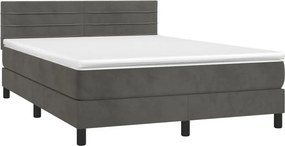 Box spring postel s matrací a LED tmavě šedá 140x190 cm samet 3134460