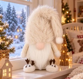 Vánoční figurka látkového skřítka béžová 48 cm
