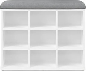 skříňka na boty, botník s polstrováním, lavice, sedací, police, dřevo/látka, 52x84x32 cm, bílá/šedá, Dekorino BS20260018