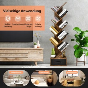 Costway Knihovna 10 Tier Tree Book se zásuvkou pro ložnici/obývací pokoj