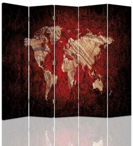 Ozdobný paraván Mapa světa - 180x170 cm, pětidílný, klasický paraván