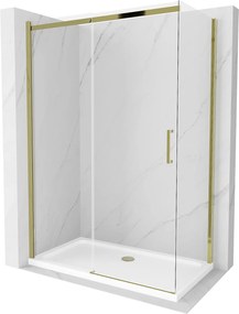 Mexen Omega posuvný sprchový kout 130 x 70 cm, 8mm sklo, zlatý profil-čiré sklo + slim sprchová vanička 5cm, 825-130-070-50-00-4010