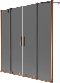 Mexen Velar Duo, 2-křídlová posuvná vanová zástěna 140 x 150 cm, 8mm šedé sklo, růžové zlato, 896-140-000-42-60