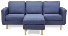 Trojmístná sedačka s mobilním taburetem, potah modrá látka, dřevěné bukové nohy - ASB-017 BLUE