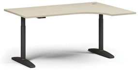Výškově nastavitelný stůl OBOL, elektrický, 675-1325 mm, rohový pravý, deska 1600x1200 mm, černá zaoblená podnož, dub přírodní