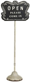 Černo-béžová antik litinová cedule Open/ Closed na noze – 25*15*70 cm