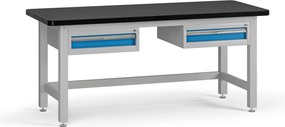 Profesionální dílenský stůl G4, 2x1 zásuvka, deska MDF + PVC, 1800 x 750 x 800 mm, modrá