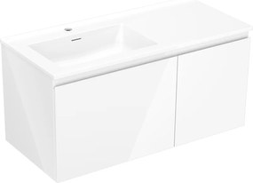 Mexen Orio, koupelnová skříňka 100 cm s umyvadlem Otis vlevo, 1S, 1D, bílá lesklá, 91A13-10047-3-BBFF00-W18L00