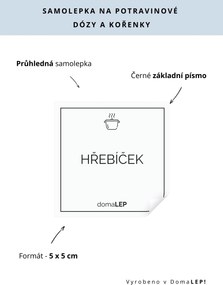 Samolepka na kořenky HŘEBÍČEK průhledná  5 × 5 cm základní písmo