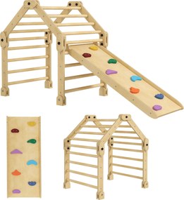 AIYAPLAY Prolézačka 3 v 1 se skluzavkou, lezecký trojúhelník na klouzání a lezení, dřevěná prolézačka, pro děti od 1,5 do 4 let, vnitřní, pestrobarev…
