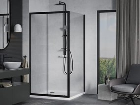 Mexen Apia posuvná sprchová kabina 90 x 90 cm, transparentní, černá + vanička Flat, bílá - 840-090-090-70-00-4010B