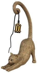 Stolní lampa ve tvaru zlaté protahující se kočky držící žárovku ocasem – 31x17x49 cm