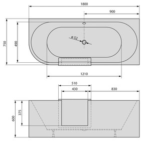 Polysan PORTAS R asymetrická vana s dvířky 180 x 75 x 60 cm bílá 75561