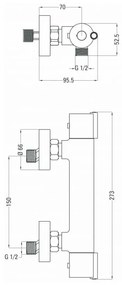 Deante Joko, termostatická sprchová baterie 150mm se spodním připojením, chromová, BOJ_04BT