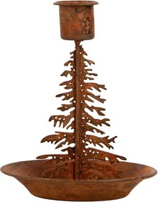 Rezavý rustikální svícen na úzkou svíčku stromek Tree Rust - Ø 11*13 cm