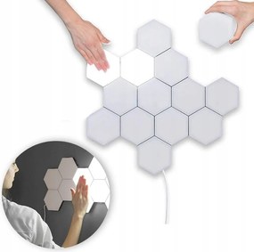 Sada 8 Kusů Led Lampa Na Zeď Hexagon Šestiúhelník Bílá Dotyk Kvantová